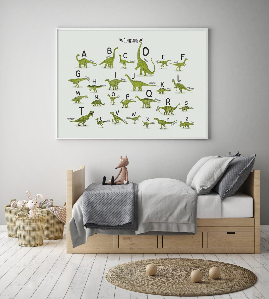 Alphabet Dinosaur Green Print , Horizontal, ABC Poster, Nursery ...