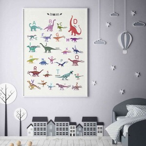 Alphabet Dinosaurs Colorful Print, Vertical ABC Poster, Nursery ...