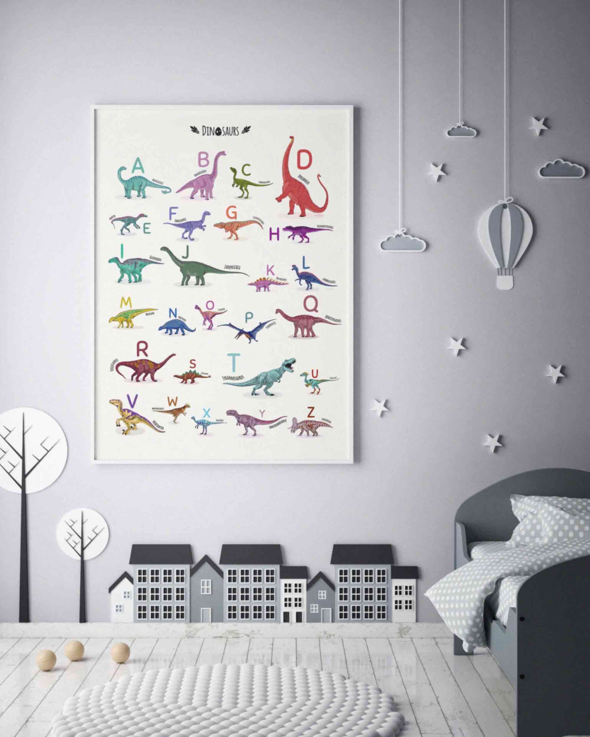 Alphabet Dinosaurs Colorful Print Vertical ABC Poster | Etsy