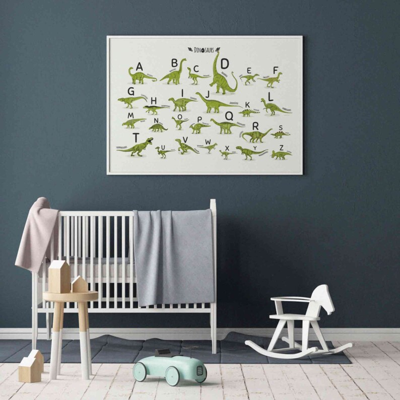 Alphabet Dinosaur Green Print Horizontal ABC Poster - Etsy