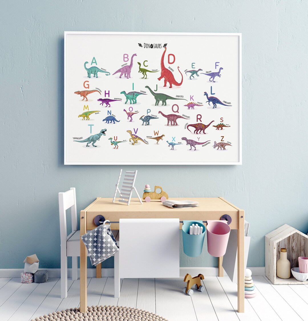 Dinosaur Printable Illustration, Horizontal Alphabet Poster, Nursery ...