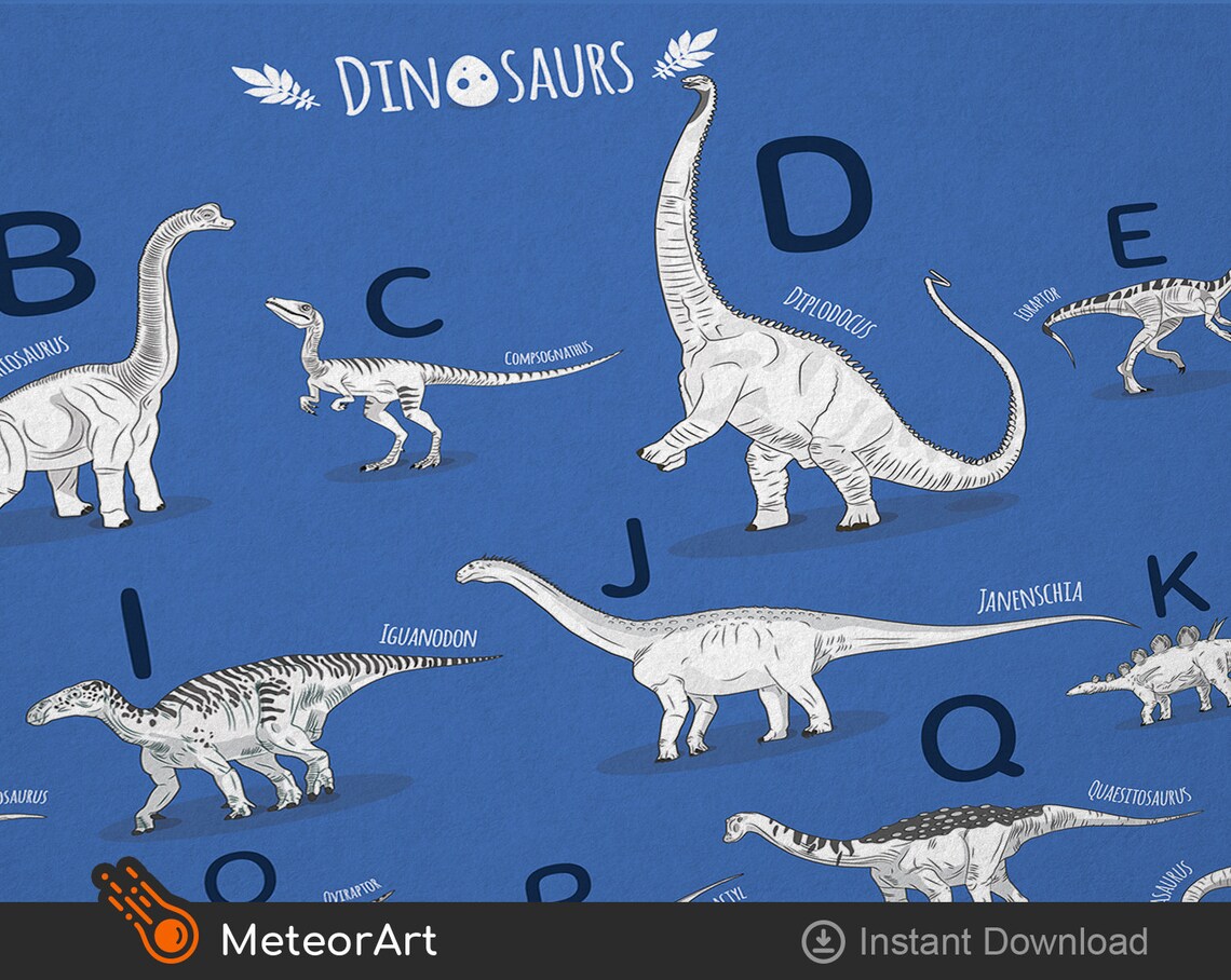 Dinosaurs Alphabet Print Landscape ABC Poster Nursery - Etsy