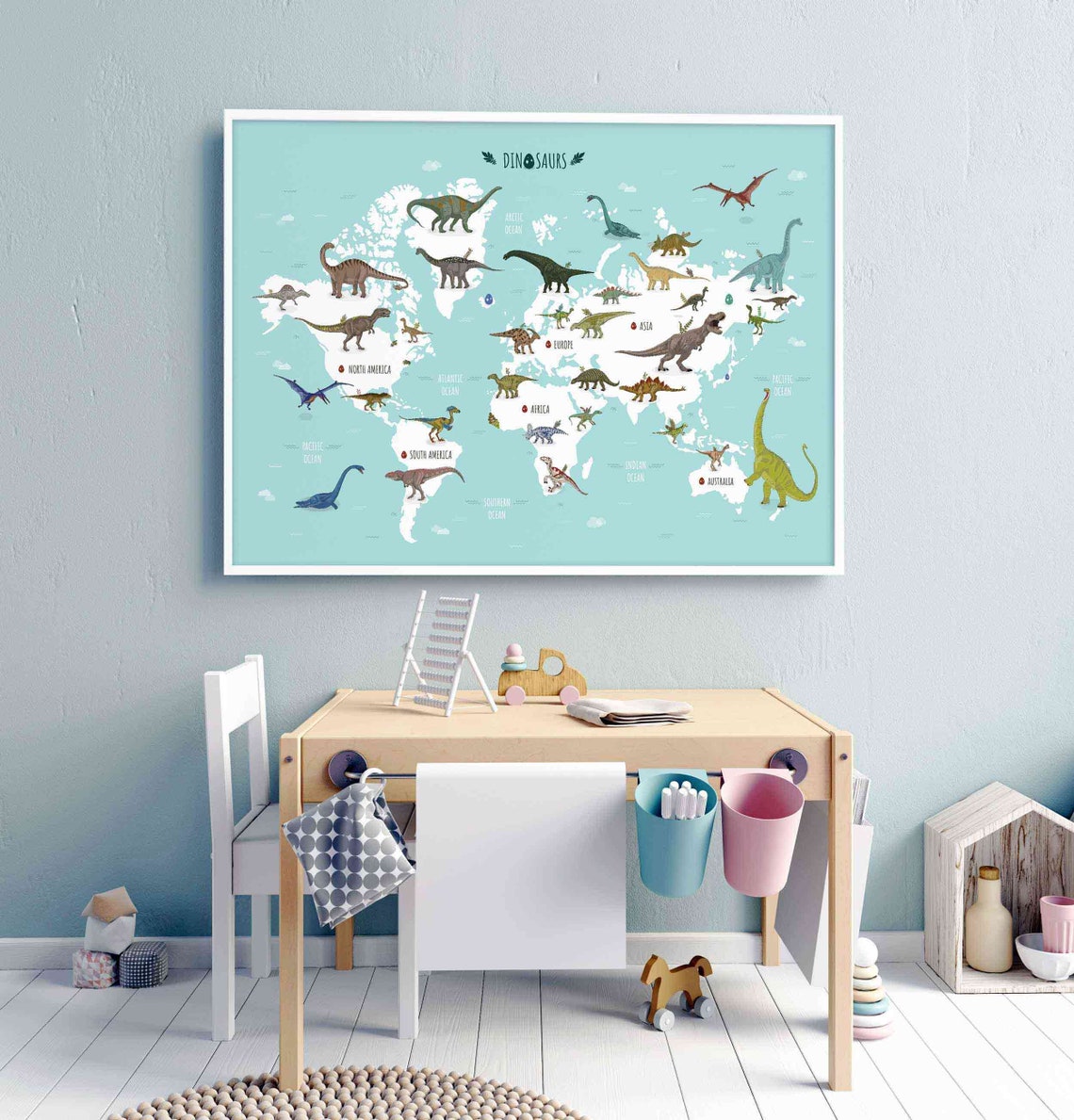 Dinosaur World Map Printable Illustration Horizontal Jurassic - Etsy