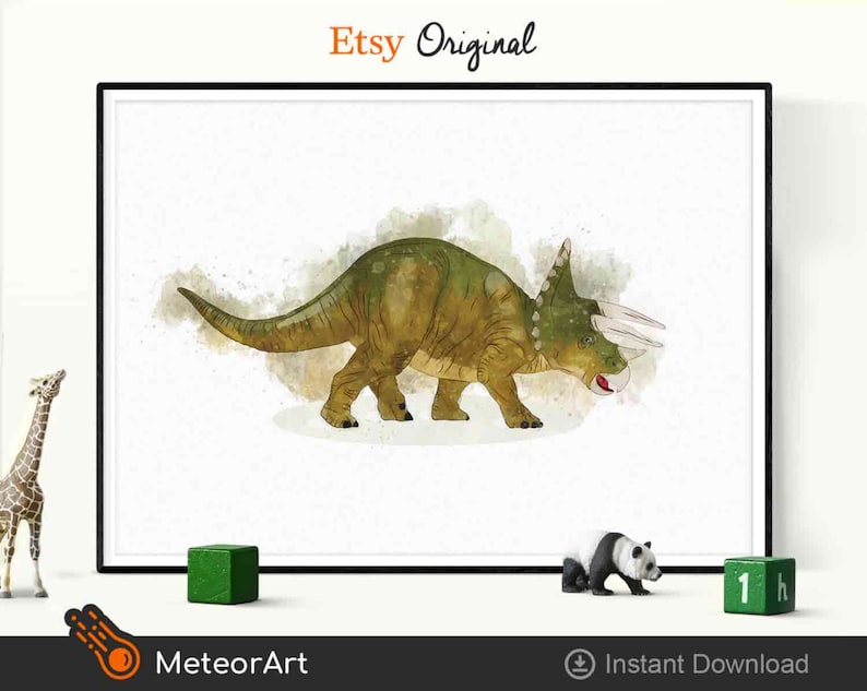 Watercolor Triceratops Dinosaur Nursery Illustration Dinosaur | Etsy