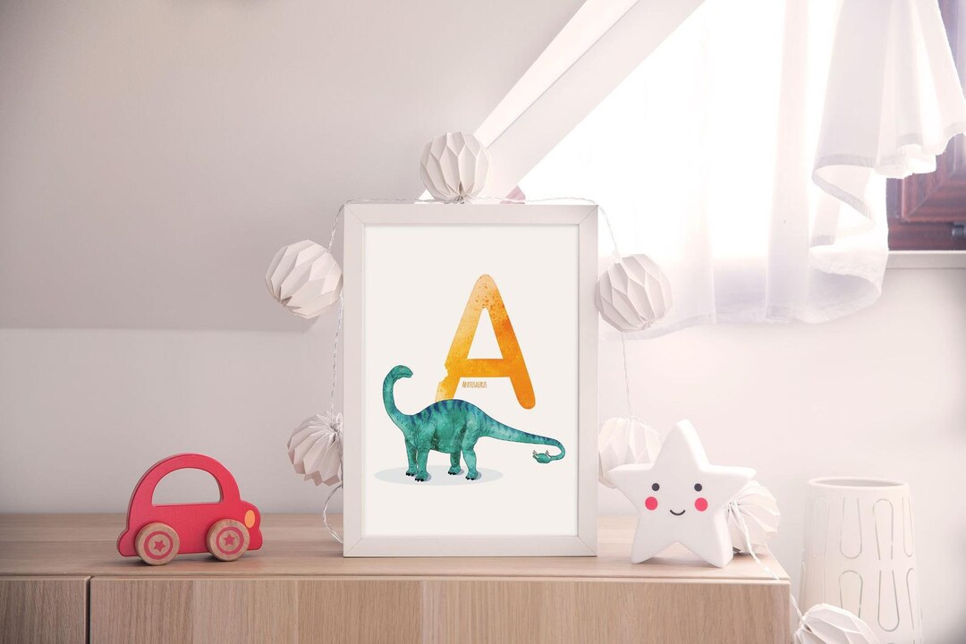 Letter A, Apatosaurus Dinosaur Illustration, Alphabet Dinosaur Wall Art ...