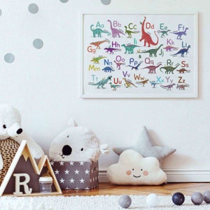 Alphabet Dinosaur Printable, Landscape ABC Print, Horizontal Nursery ...