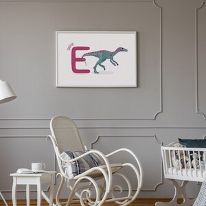 Letter E, Eoraptor Dinosaur Illustration, Alphabet Dinosaur Wall Art ...