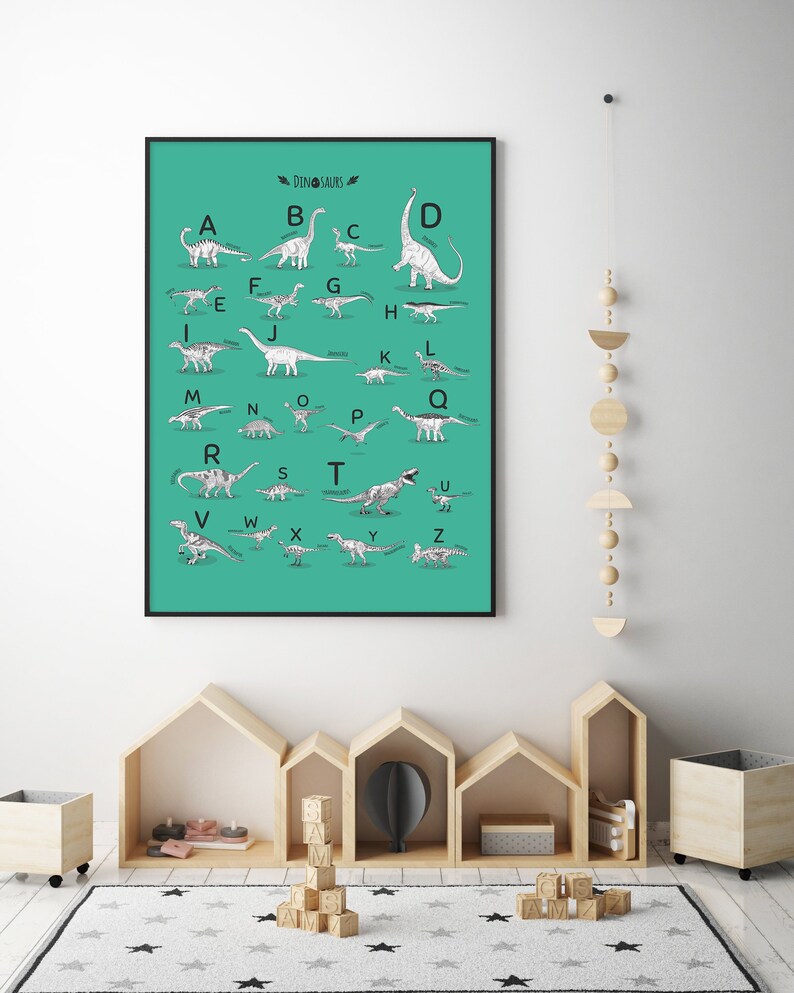 Turquoise Alphabet Dinosaurs Print Portrait ABC Poster - Etsy
