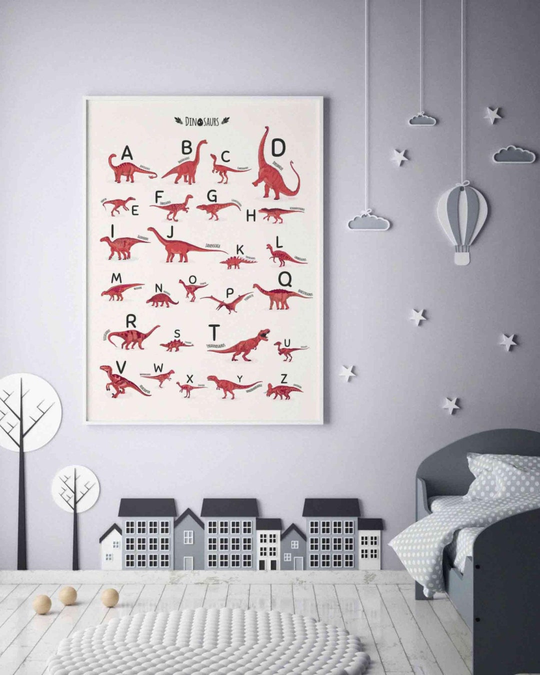 Alphabet Dinosaurs Print, Vertical ABC Poster, Nursery Alphabet Red ...