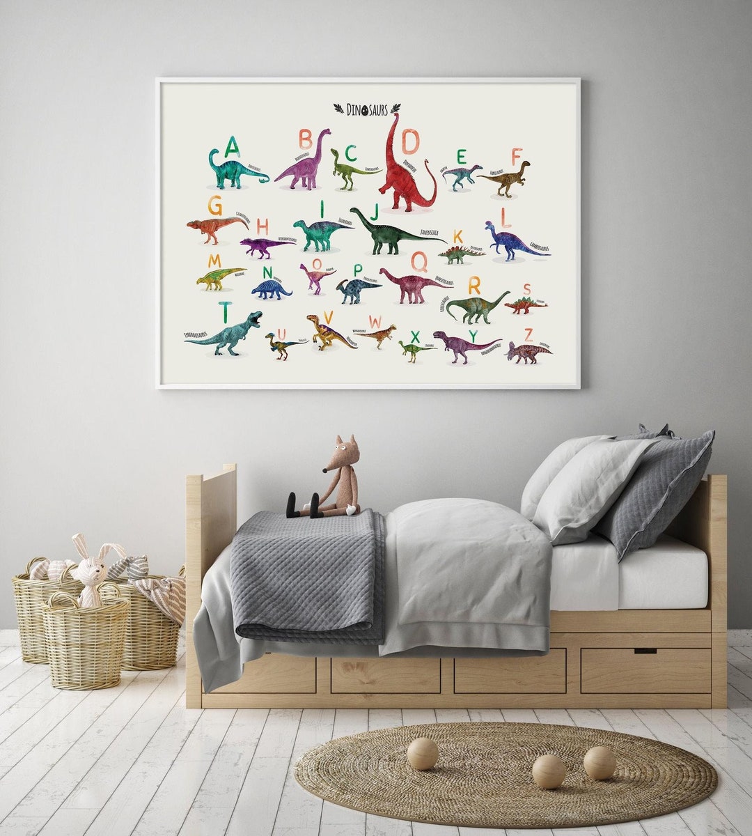 Watercolor Alphabet Print, Alphabet Dinosaur , Horizontal, ABC Poster ...