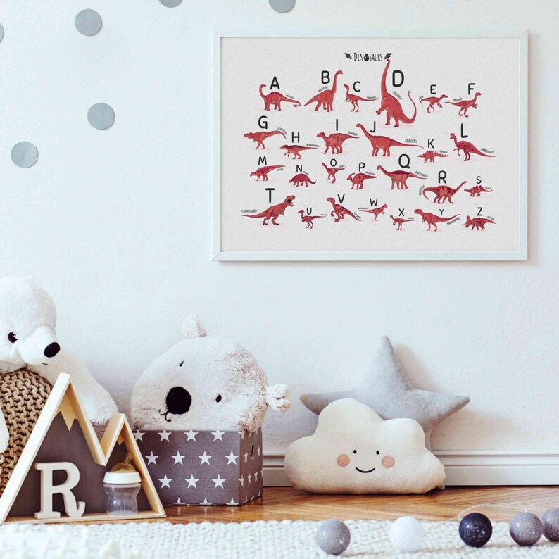 Dinosaurs Alphabet Red Print Horizontal ABC Poster Nursery - Etsy