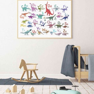 Alphabet Dinosaur Printable, Landscape ABC Print, Horizontal Nursery ...