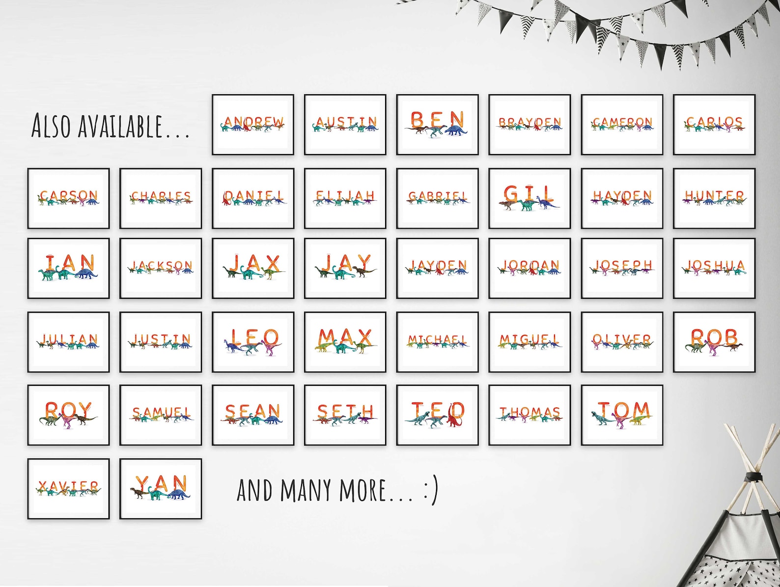Daniel Watercolour Dinosaurs Printable Horizontal Name - Etsy
