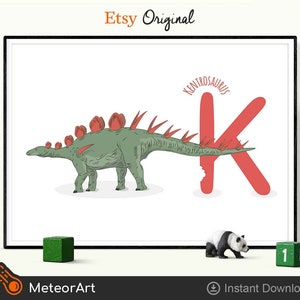 Letter K, Kentrosaurus Dinosaur Illustration, Alphabet Dinosaur Wall ...