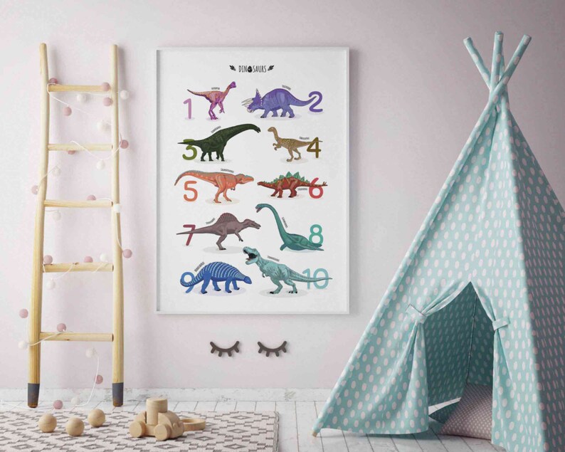 Dinosaur Numbers Print, Educational Classroom Wall Art (digital ...
