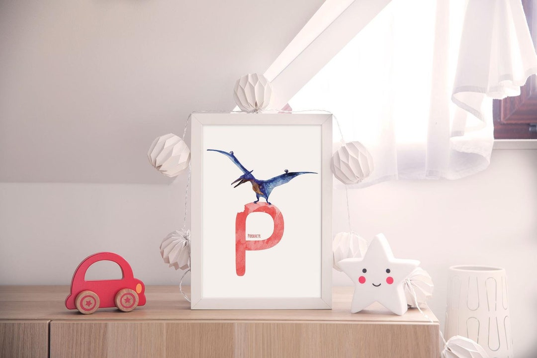 Letter P, Pterodactyl Dinosaur Illustration, Alphabet Dinosaur Wall Art ...