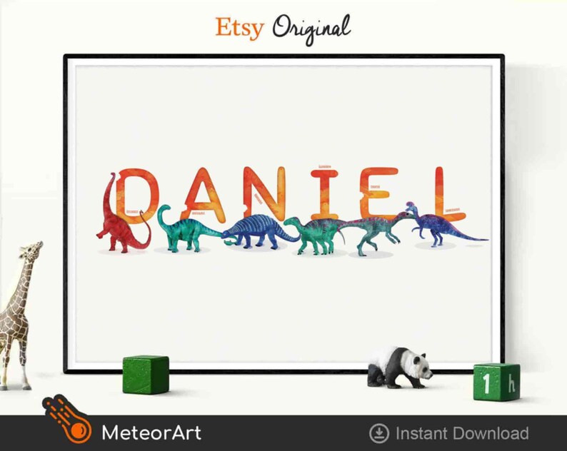 Daniel Watercolour Dinosaurs Printable Horizontal Name - Etsy