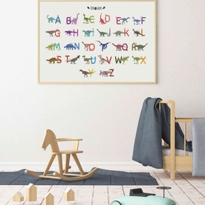 Alphabet Print, Alphabet Dinosaur , Landscape, ABC Poster, Nursery ...