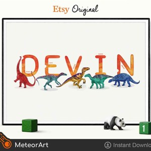 Devin Watercolour Dinosaurs Printable, Horizontal Name Poster ...