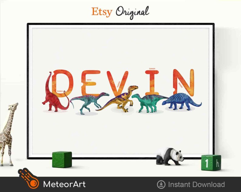 Devin Watercolour Dinosaurs Printable Horizontal Name Poster - Etsy