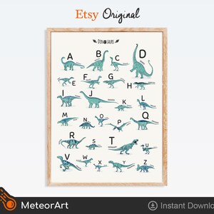 Alphabet Dinosaurs Print, Vertical ABC Poster, Nursery Alphabet Blue ...