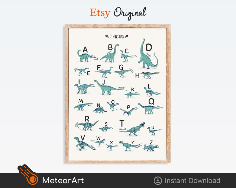 Alphabet Dinosaurs Print Vertical ABC Poster Nursery - Etsy