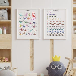Set of 2 Educational Dinosaur ABC and Numbers Prints, Alphabet ...
