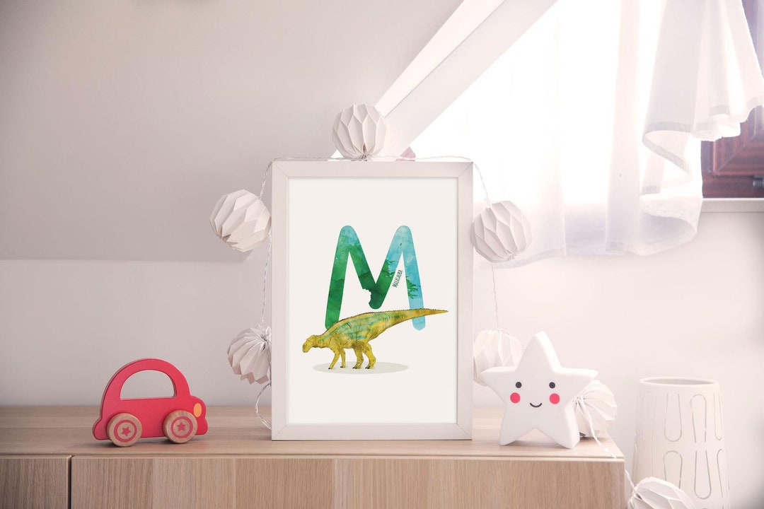Letter M, Maiasaura Dinosaur Illustration, Alphabet Dinosaur Wall Art ...