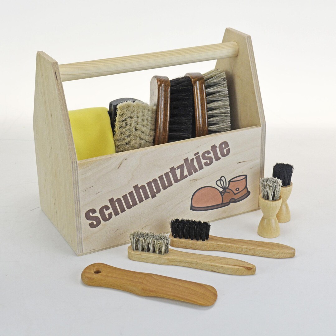 Shoe Cleaning Set - 10 Pieces in a Practical Wooden Box With Carrying ...