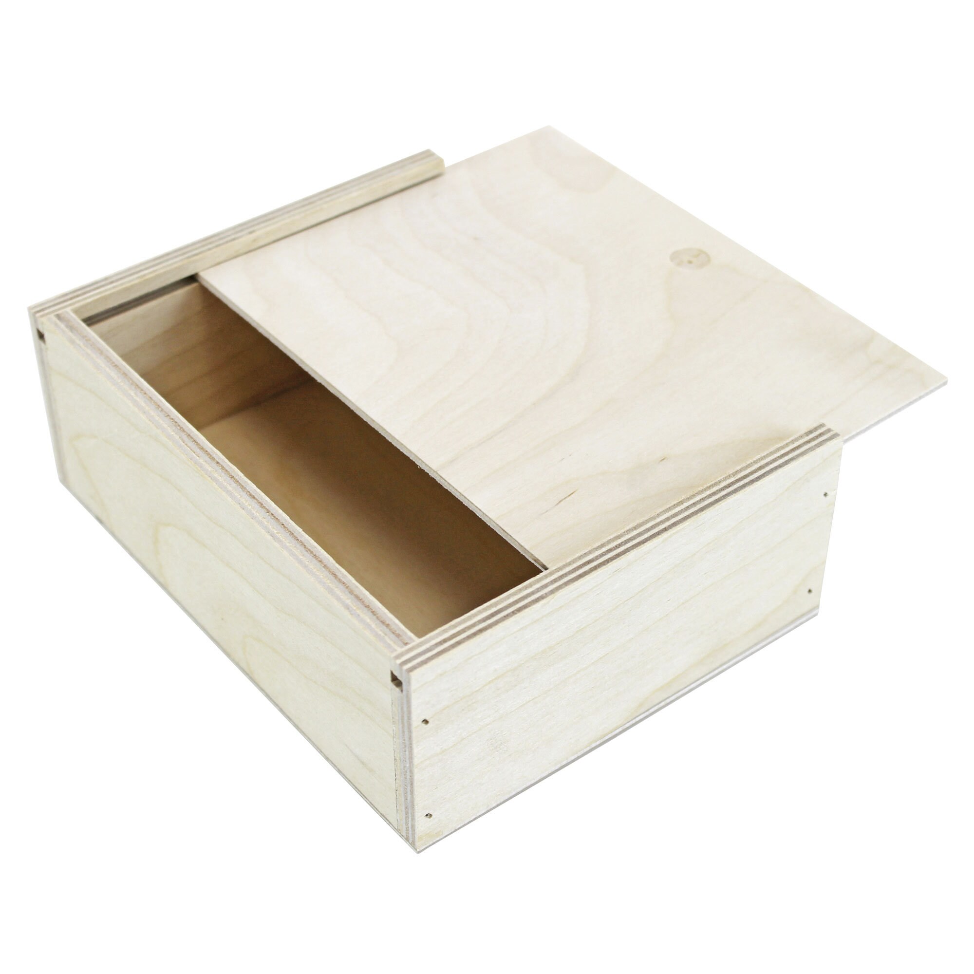 Small Wooden Box / Box With Sliding Lid Natural 160 X 120 X 50 Mm L/W/H ...