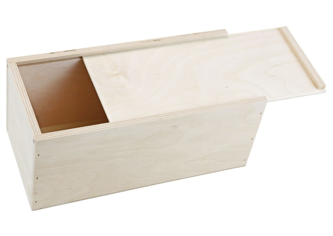 Small Wooden Box With Sliding Lid Natural 245 X 105 X 105 Mm L/W/H ...