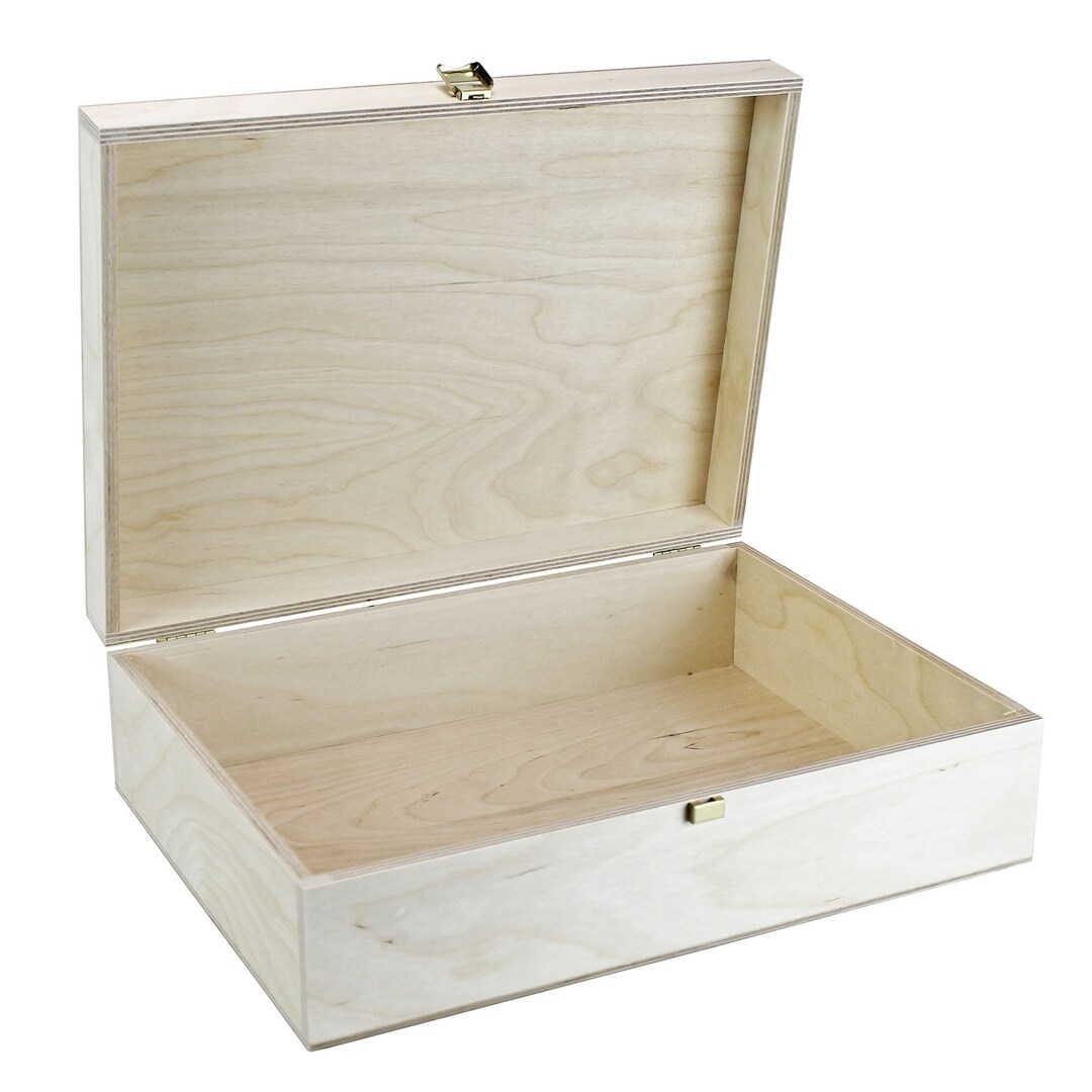 Large Wooden Box With Hinged Lid (350 X 250 X 100 Mm L/W/H Inside ...
