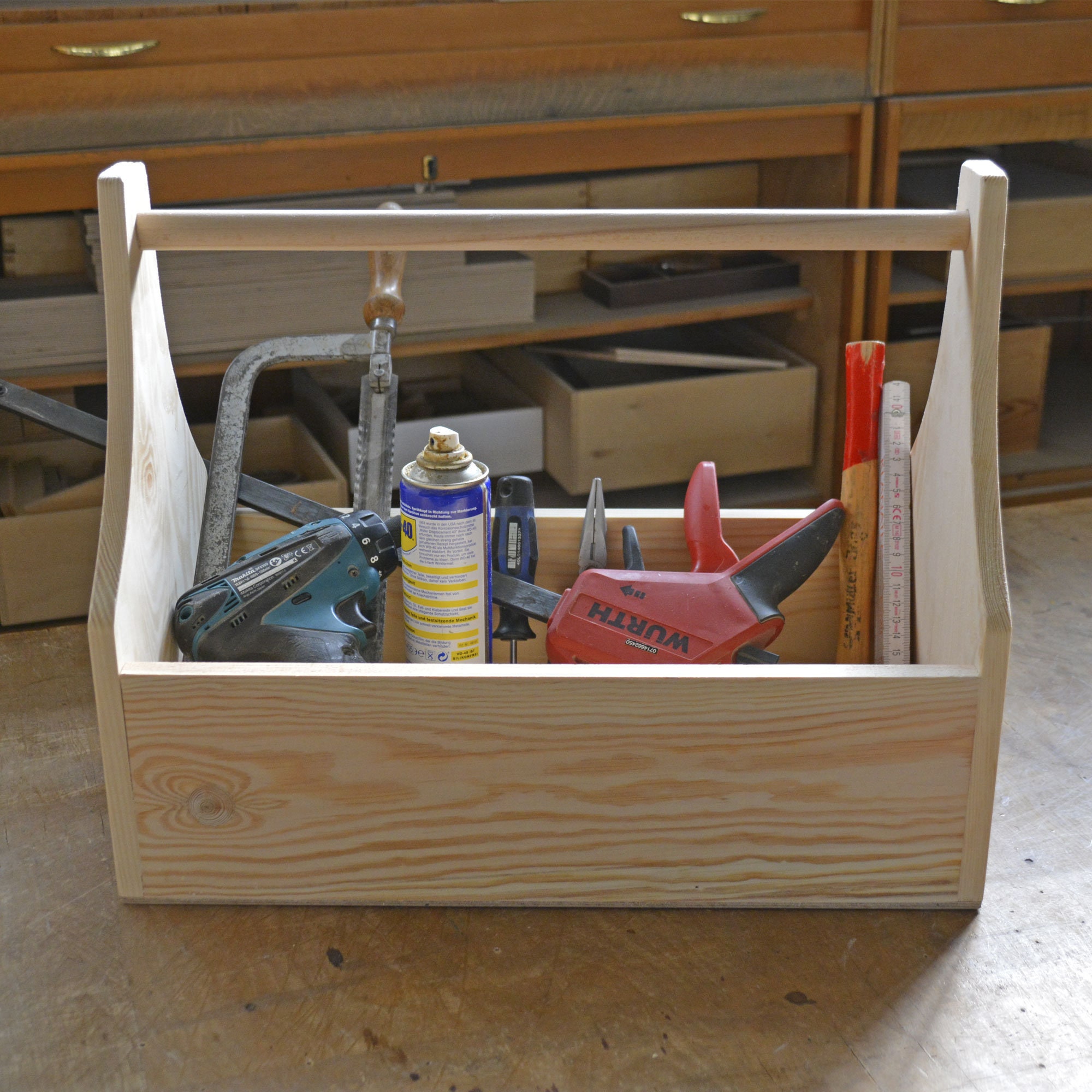 Tool Box Made of Wood Natural With Handle 3XL 47x25x38cm Caretaker Box ...