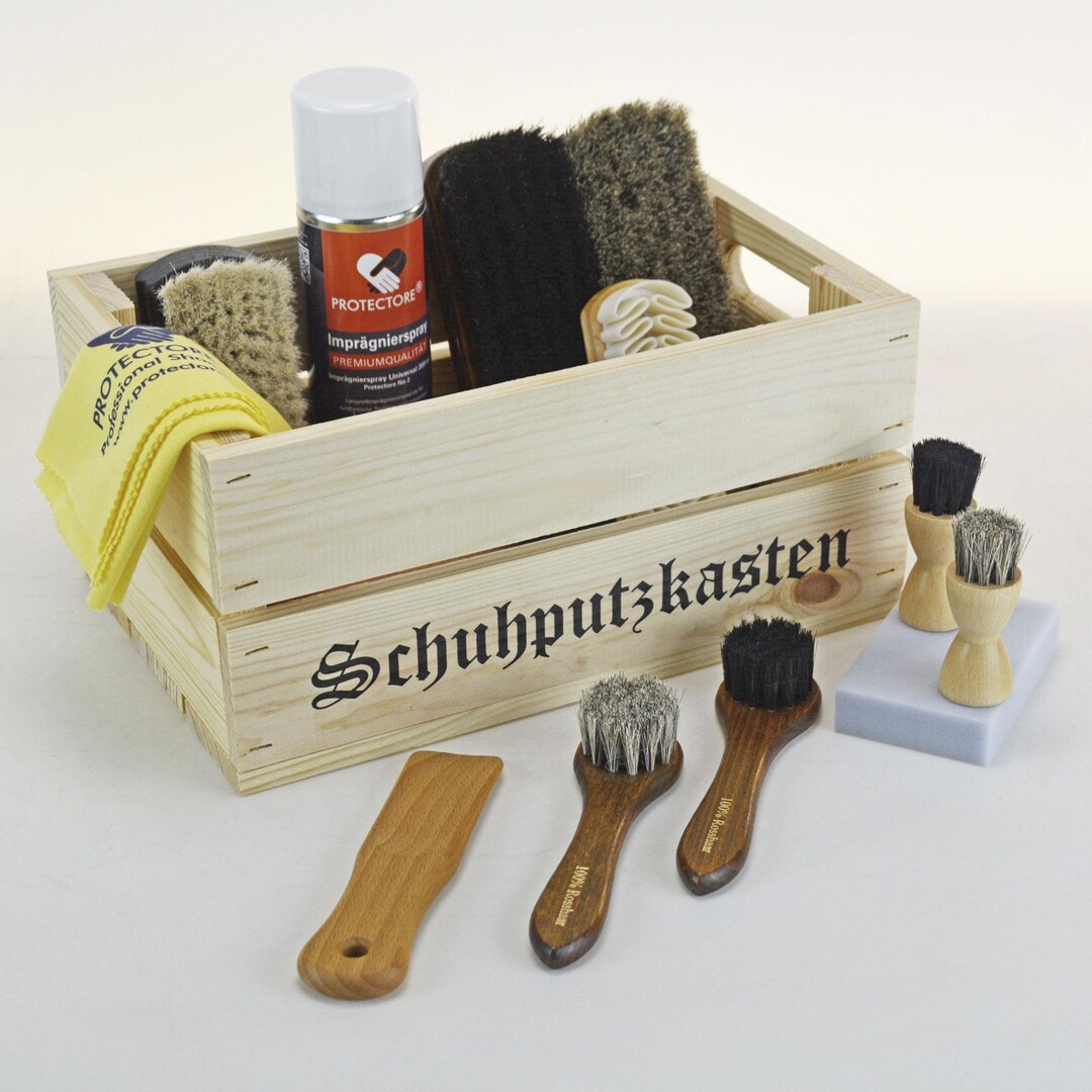 Shoe Cleaning Set "gustav" - in a Practical Wooden Box - Shoe Cleaning ...