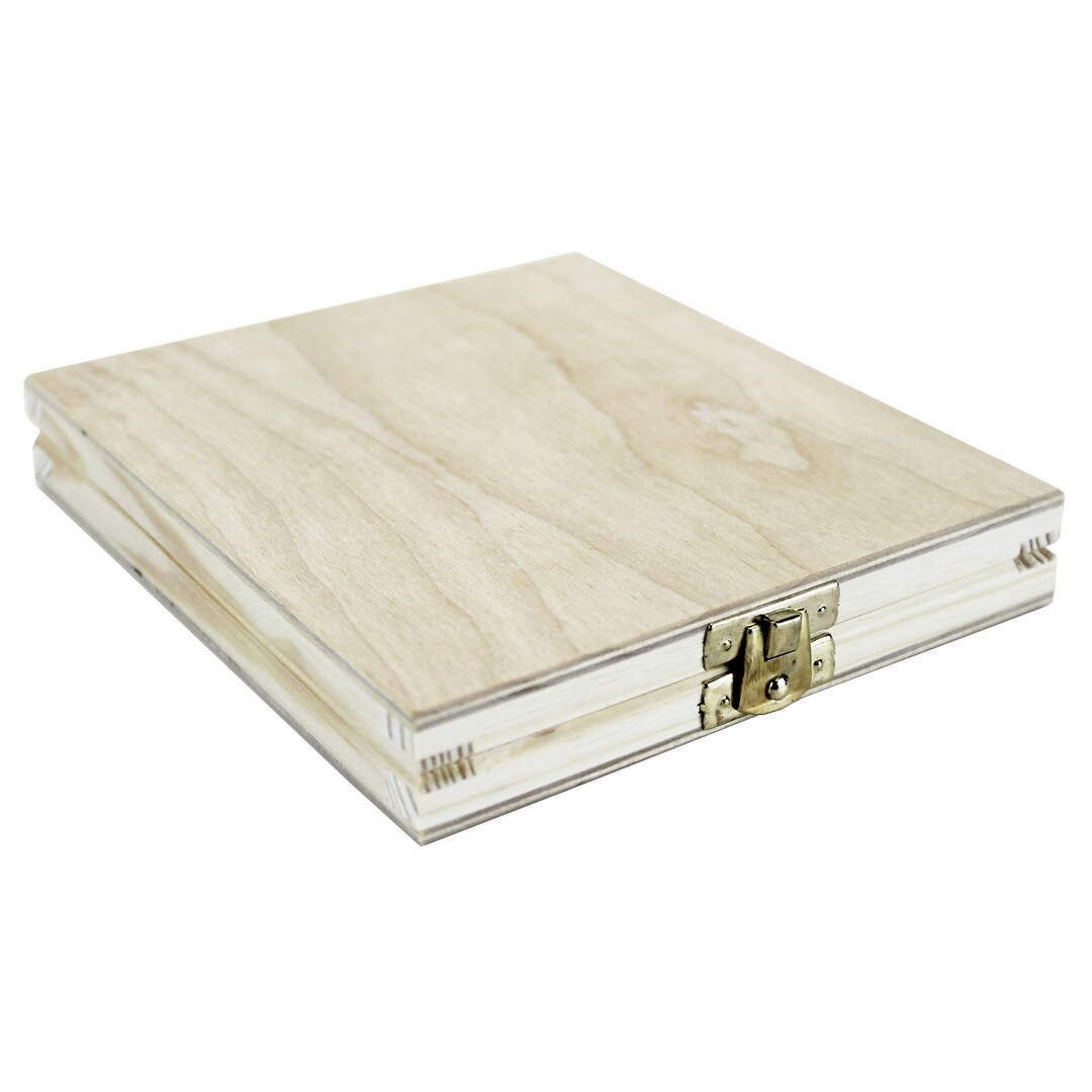 Small, Flat Wooden Box With Hinged Lid 122 X 142 X 18 Mm L/W/H Inside ...