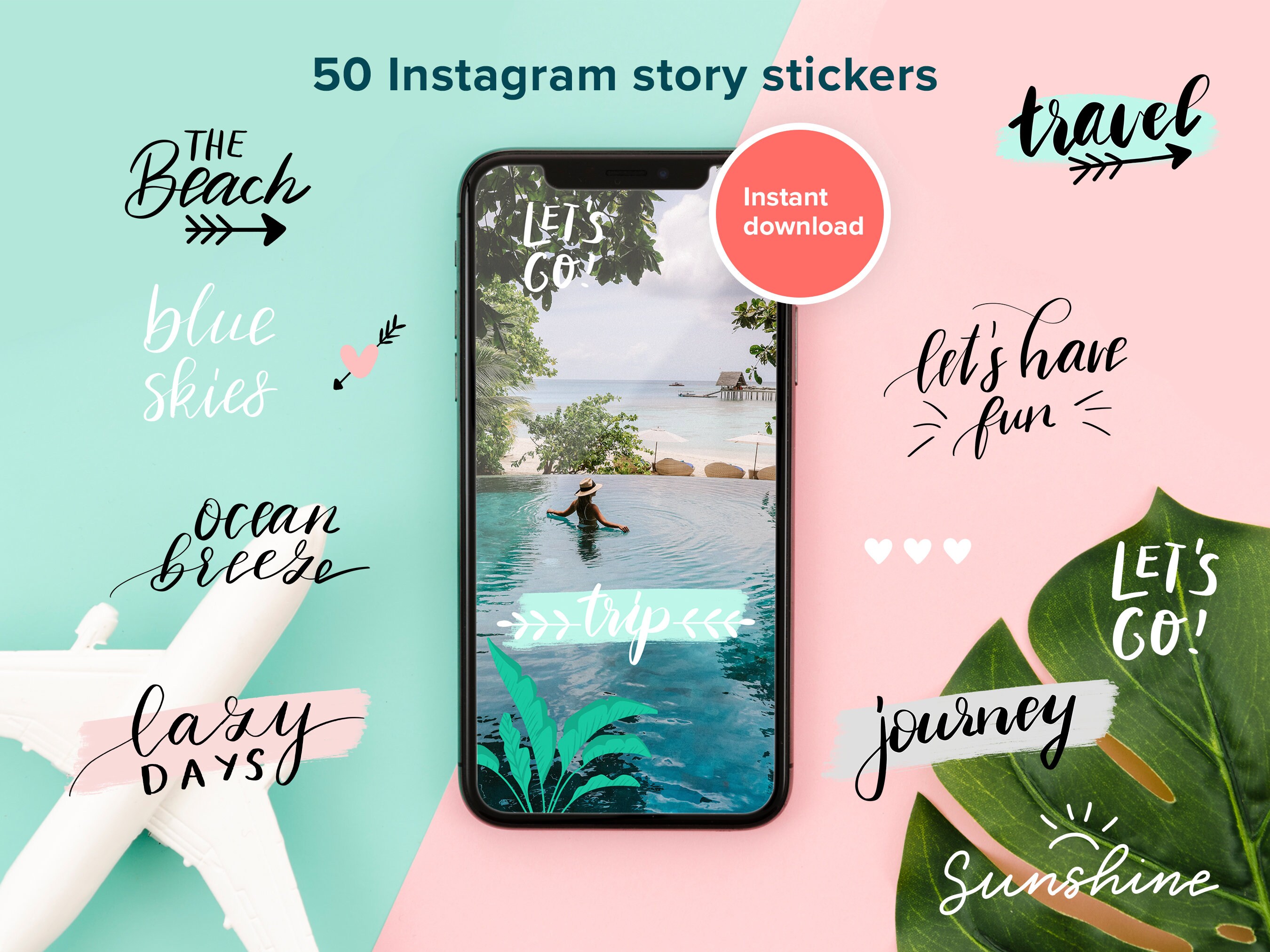 pool ocean Summertime instagram story stickers photo overlays vacation ...