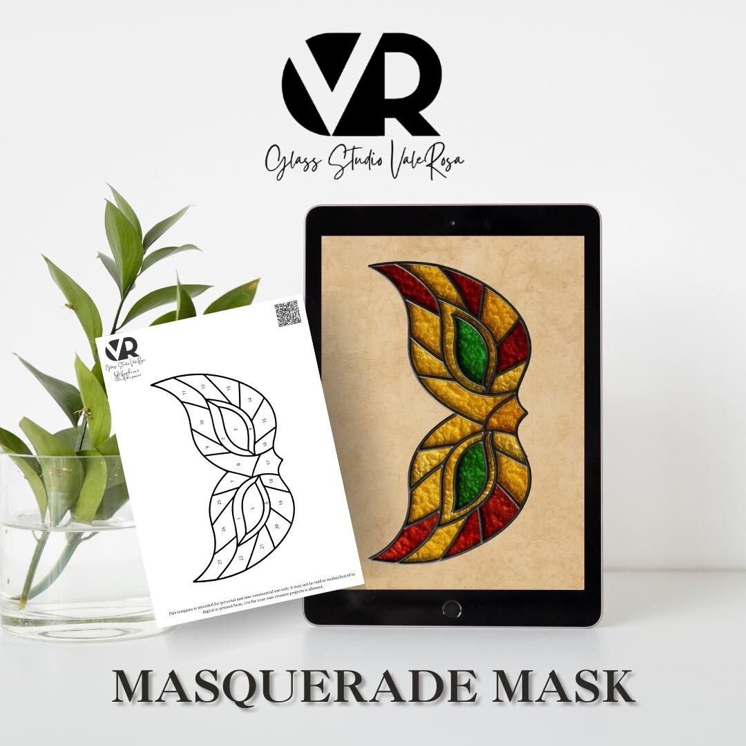 Masquerade Mask Stained Glass Template – Digital Download, PNG, JPEG ...