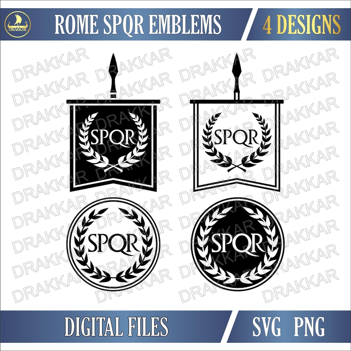 SPQR Roman Legion Emblems SVG PNG | Ancient Rome Standard Laurel Wreath ...