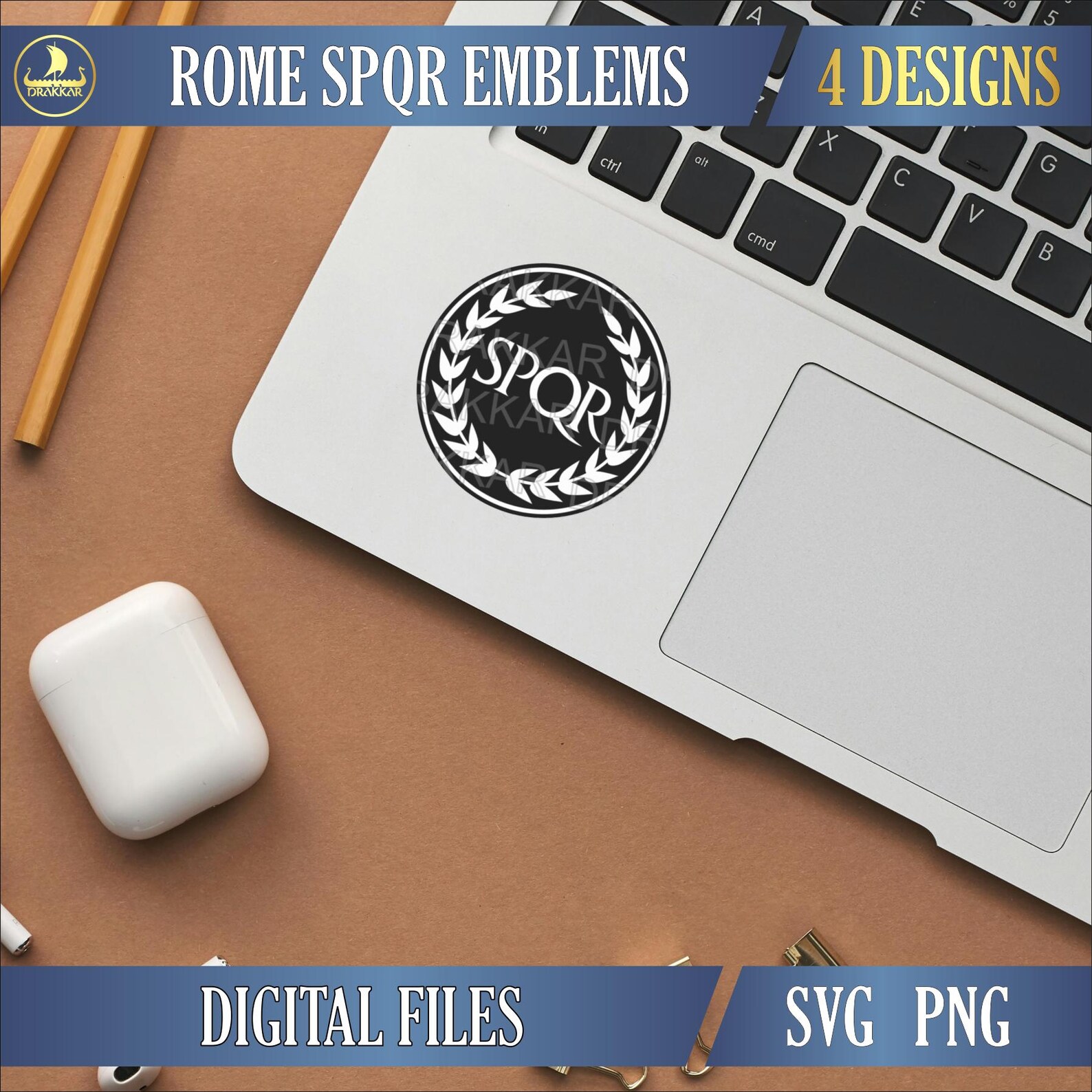 SPQR Roman Legion Emblems SVG PNG | Ancient Rome Standard Laurel Wreath ...