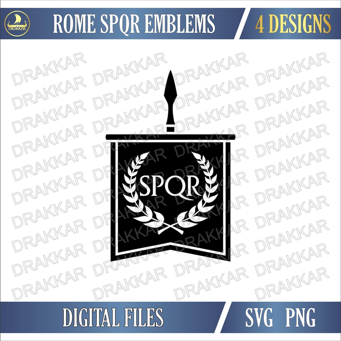 SPQR Roman Legion Emblems SVG PNG | Ancient Rome Standard Laurel Wreath ...