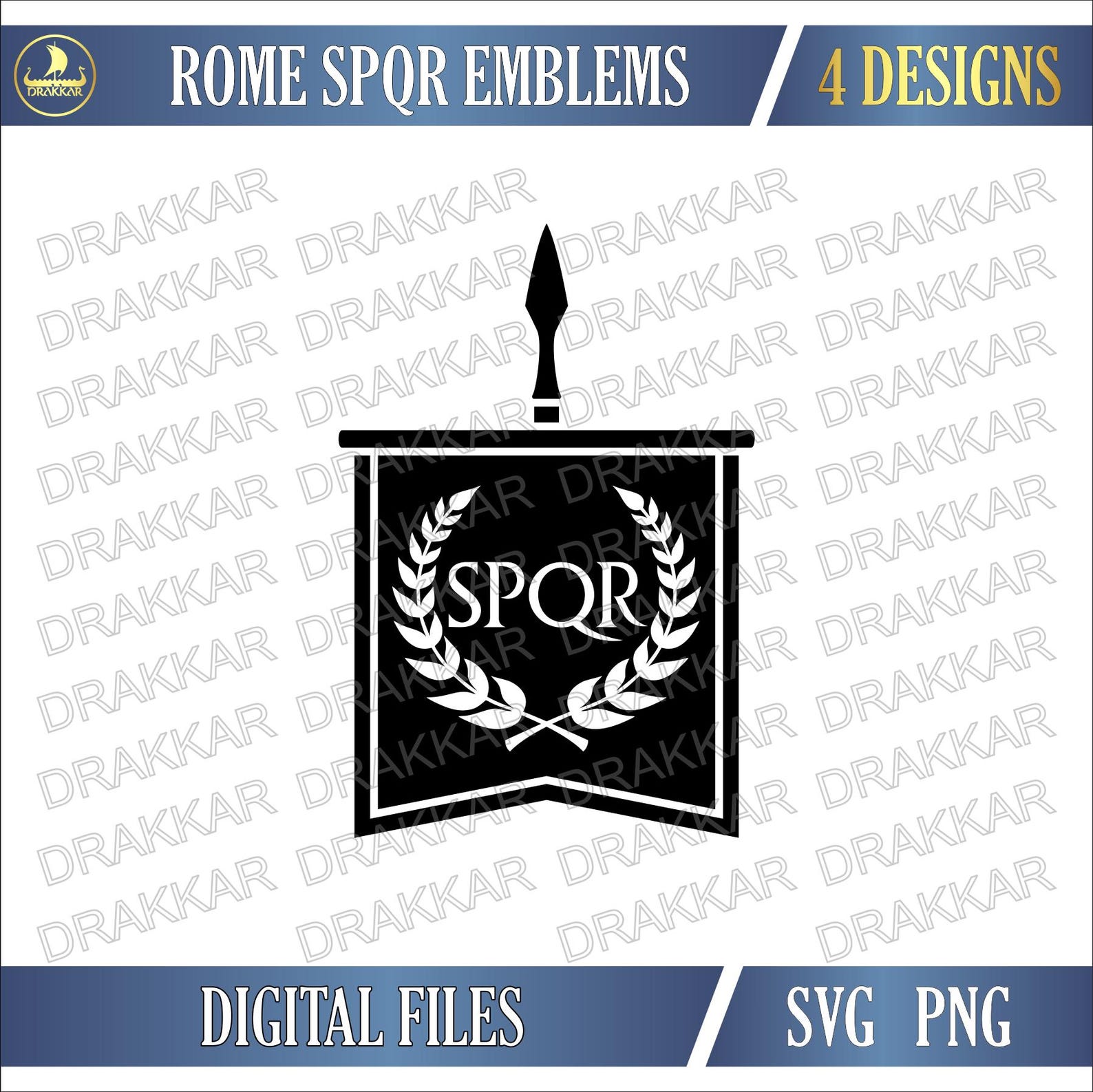 SPQR Roman Legion Emblems SVG PNG | Ancient Rome Standard Laurel Wreath ...