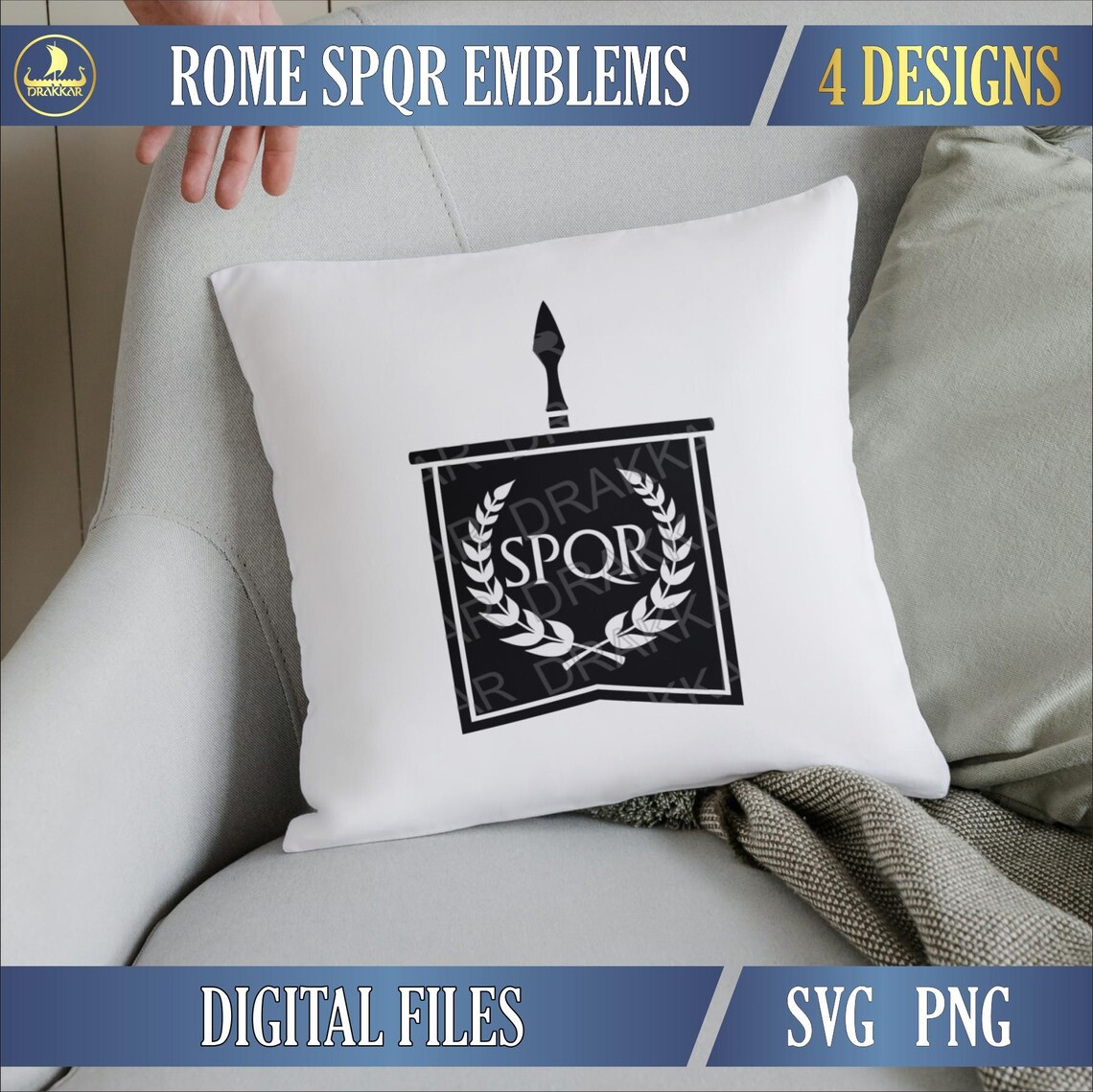 SPQR Roman Legion Emblems SVG PNG | Ancient Rome Standard Laurel Wreath ...