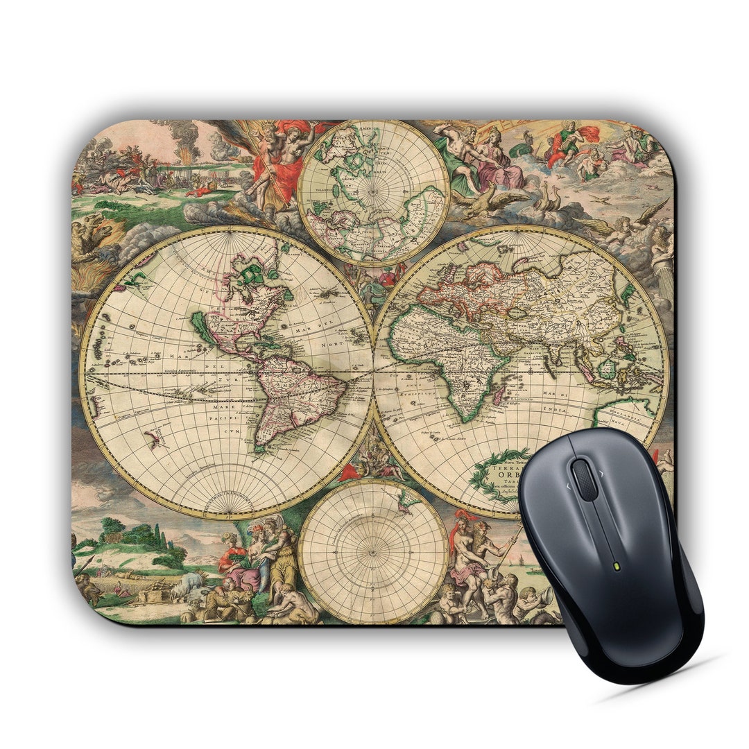 Vintage WORLD MAP Mouse Mat Computer PC Mac MacBook Gaming Laptop Retro ...