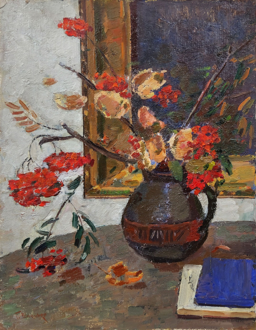Vintage Ukrainian Painting: Red Rowan Still Life Original - Etsy