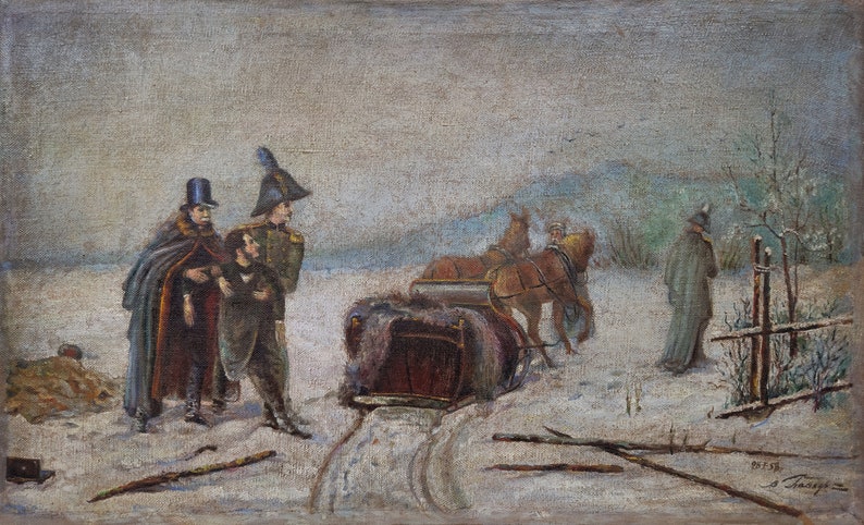 Antique Reproduction | Vintage Genre Oil Painting | Pushkin Vs. Dantes ...