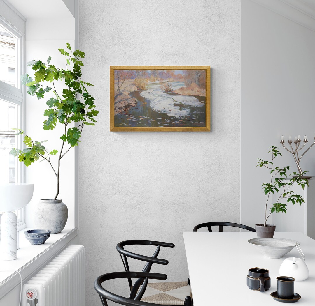 ORIGINAL RIVERSCAPE ARTWORK, Oil on Cardboard Vintage Painting by Kyiv ...