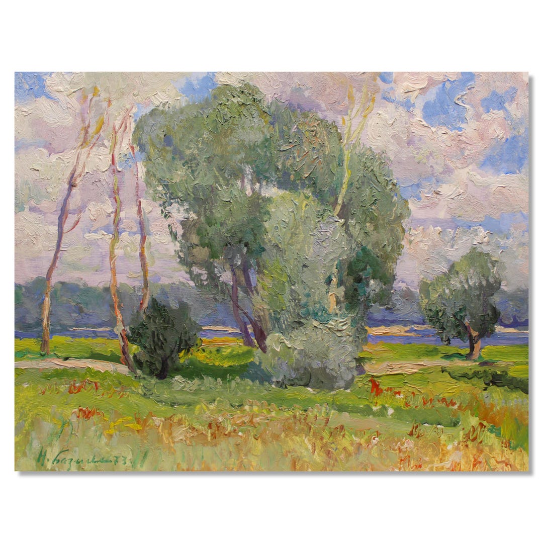 Vintage Ukrainian Oil Painting: Green Willow Landscape by Mykola ...