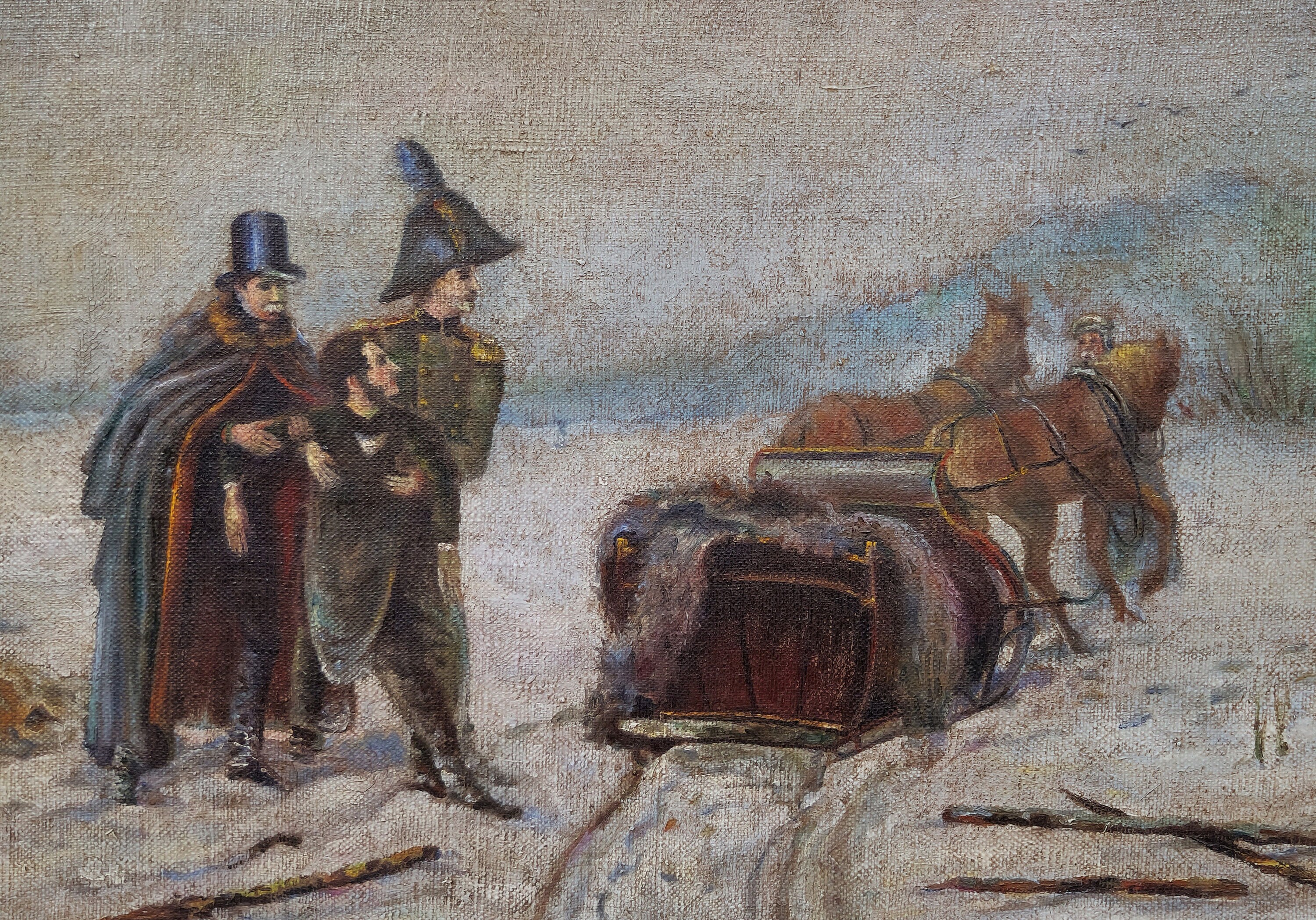 Antique Reproduction Vintage Genre Oil Painting Pushkin Vs. Dantes Duel ...