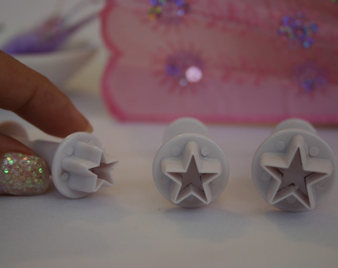Mini 3 Pcs Set STAR PLUNGER Cutters. Fondant Cutters, Cupcake Toppers ...