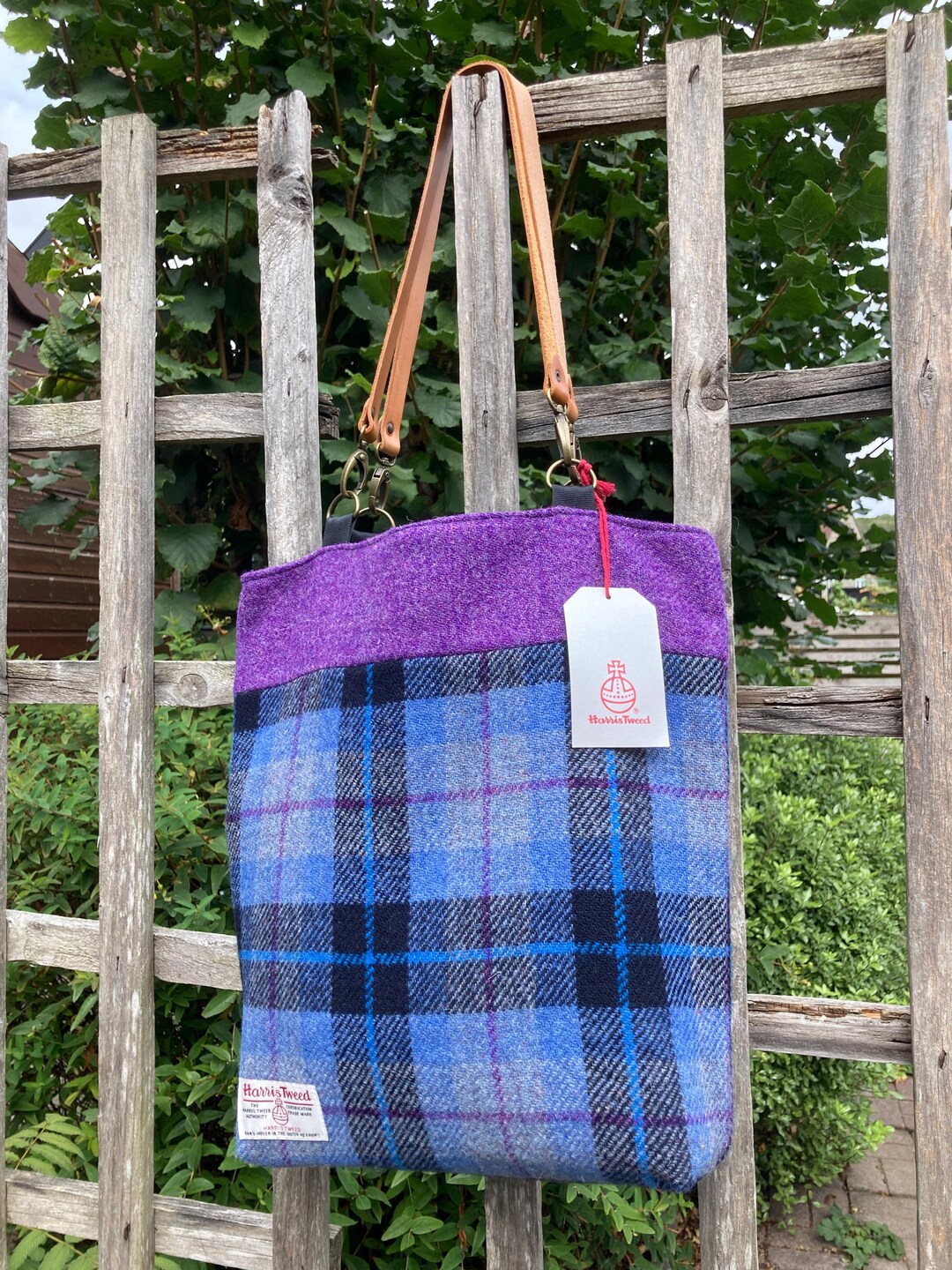 Harris Tweed Tote Bag: Handmade Wool Shopper With Leather Straps - Etsy